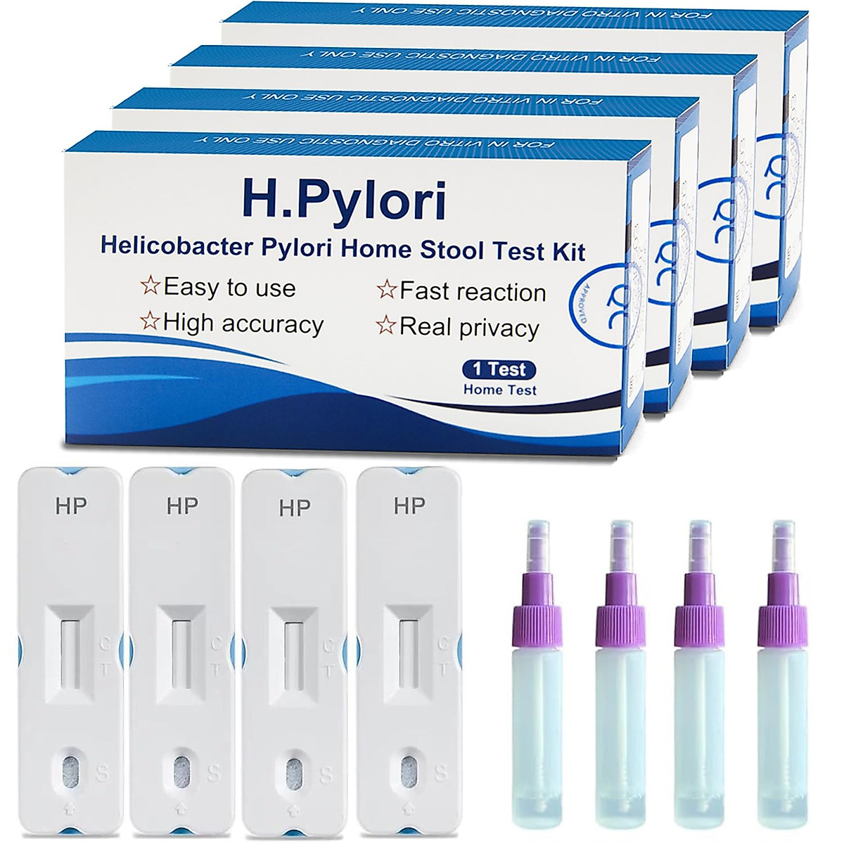 H Pylori Test Kit, Helicobacter Pylori Stool Test Kits at Home, 4 Tests H. Pylori Test H-Pylori Stool (Antigen) Self-Test for Home Use, Results in 10-15 Minutes with Highly Accurate