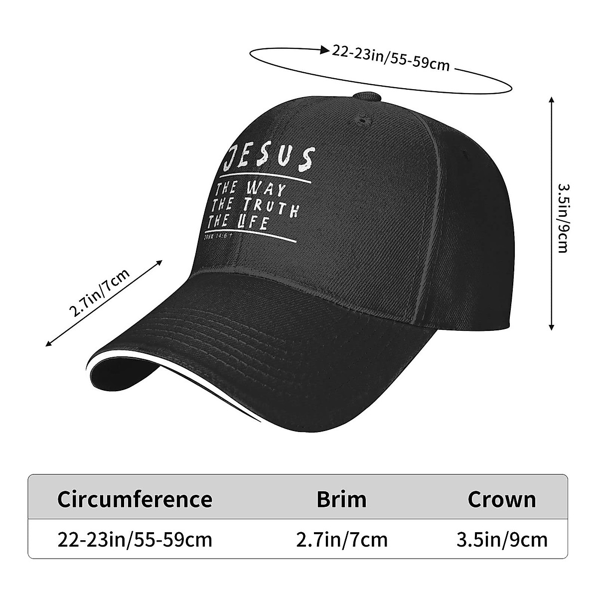 Jesus is The Way The Truth The Life Adjustable Trucker Hat Baseball Cap Men and Women Adjustable Casual Duck Tongue Hat Black