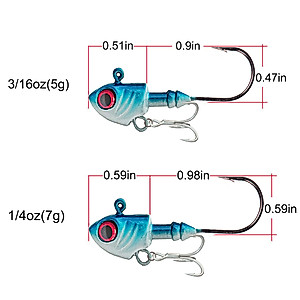FANGBLUE Jig Head Hook 14g (1/2oz) Fishing Jigging Stainless Steel 3X Treble Hook 3D Eyes Pike Bass Swim Crank Hook Fishing Tackle Box (5Pcs 14g (1/2oz) Fishing Hook with 3X Treble Hook)