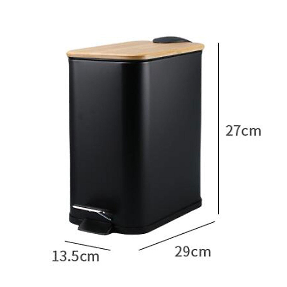 Step Trash Can with Bamboo Lid Kitchen Wastebasket Rubbish Container Modern Foot Pedal Garbage Bin for Sunroom Entryway Home, Black
