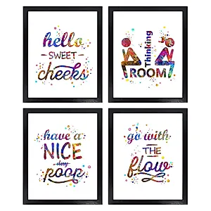 Dignovel Studios Unframed (Set of 4) 8X10 Funny Bathroom Signs Have a Nice Poop Funny Watercolor Wall Art Prints dnc18