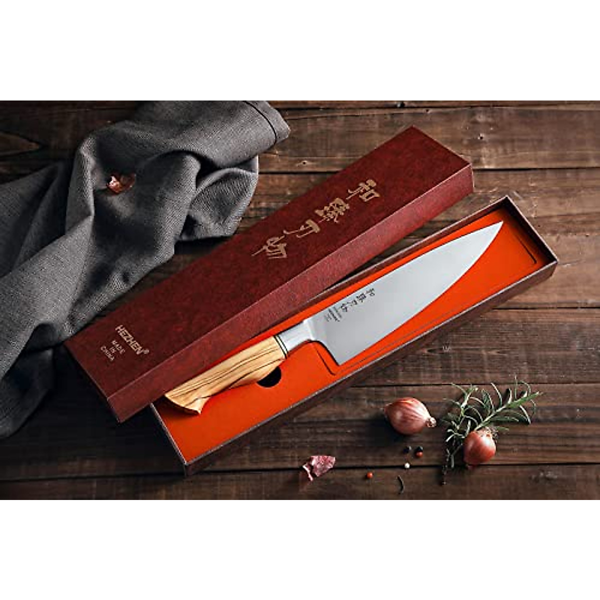 HEZHEN Chef's Knife-Professional-8.3 inch 14C28N Sandvik Steel, Kitchen Knife Gyuto Knife-Master Series Chef Cooking Tool at Home,Restaurant-Olive Wood Handle