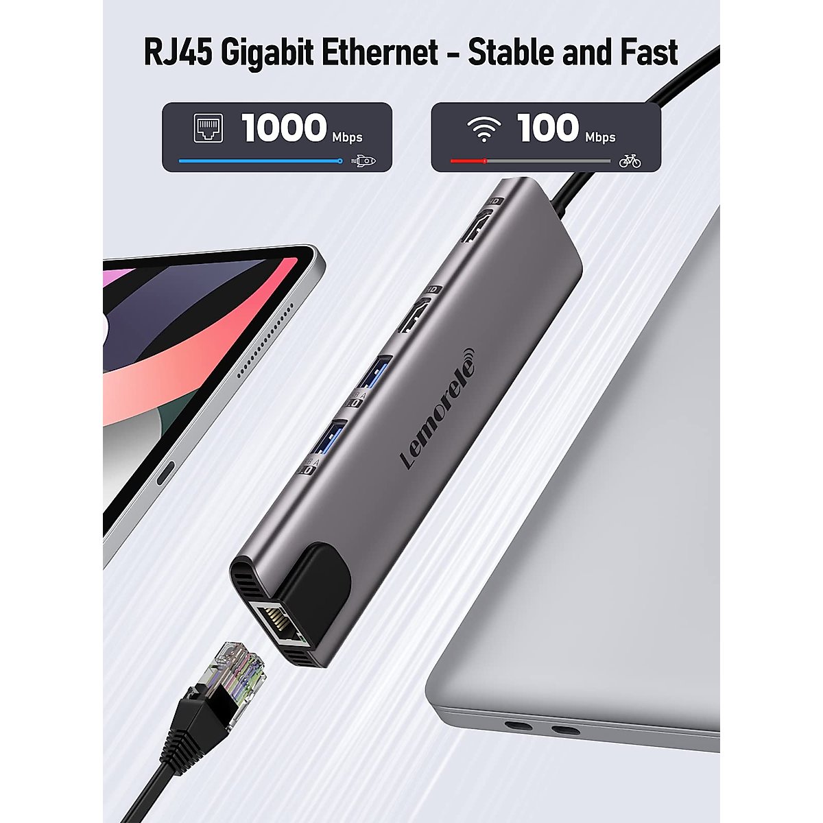 Lemorele 11 in 1 USB C Laptop Docking Station Dual Monitor Hub Adapter w/ 2 HDMI 4K, 100W PD, Ethernet, SD/TF, 2 USB 3.0, 2 USB 2.0, USB C 3.0 Data, for Dell HP Lenovo Surface Typc C Laptop