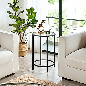 Yaheetech Black Glass End Table Set of 2, Round Side Table Modern Style Tall End Table Accent Table with Glass Top & Metal Frame, 2pcs Glass Side Table for Living Room, Balcony, Bedroom