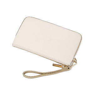 Daisy Rose Zip Wristlet Phone Clutch-RFID Blocking protection Wallet - Cream