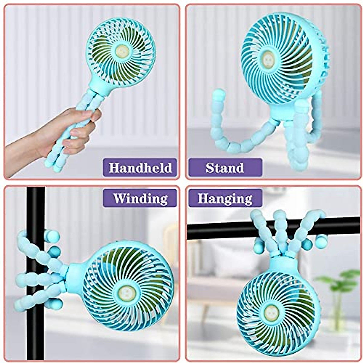 Lalalu Mini Handheld Tripod Stroller Fan 2000mAh Personal Portable Car Seat Flexible Baby Fans USB Battery Powered Desk Fan (Blue)