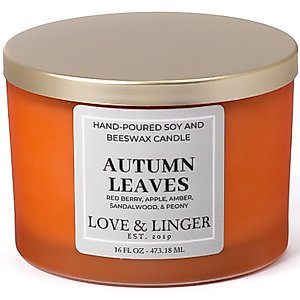 Autumn Leaves Candle | Fall Candles | Luxury Soy & Beeswax Candles for Home | 16 oz. Large Jar 3 Wick Candle | Thanksgiving Candle | Fall Scented Candle | Autumn Candles