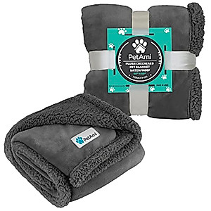 PetAmi Waterproof Dog Blanket for Bed, XL Dog Pet Blanket Couch Cover Protection, Sherpa Fleece Leakproof Bed Blanket for Crate Kennel Sofa Furniture Protector, Reversible Soft Plush 80x60 Grey Grey