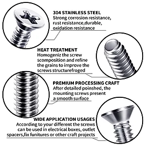 Morbeste 50 Pieces Extra Long Outlet and Device Mounting Screws, 6-32 x 1-12 Inches Pan Head Machine Screws, Full Thread Truss Head Stainless Steel Screws Bolts Funiture Drive Tool Accessories