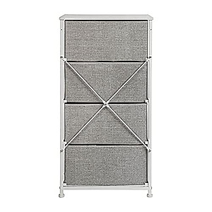 Flash Furniture 4 Drawer Storage Dresser - White Cast Iron Frame and Wood Top - 4 Easy Pull Light Gray Fabric Drawers
