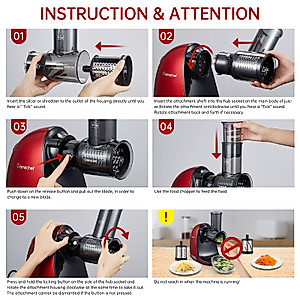 AMZCHEF Slow Masticating Juicer Bundled with Slicer Shredder Attachments, Cold Press Juicer With Silent Motor and Reverse Function,3 Interchangeable blades for Juicing and Shredding Cheese
