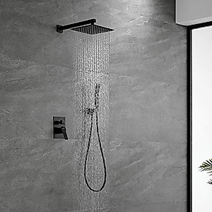 SHAMANDA Luxury Shower Set, Bathroom Single Handle Shower Faucet with Trim Valve Body Hand Shower Complete Kit, Premium Matte Black Rainfall Shower System, L70001-7