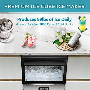 EUHOMY Commercial Ice Maker Machine - 99lbs Daily Production, 33lbs Ice Storage, Stainless Steel Freestanding & Under Counter Ice Maker, Ideal Ice Maker for Home/Bar/Restaurant/Outdoor Activities