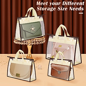 Cptoion 8 Pack Dust Bags for Handbags,Handbag Dust Bags,Clear Handbag Storage Organizer Dust Cover Bags for Closet Hanging,Clear Purse Storage Bag with Zipper Handle and Hooks,4 Sizes