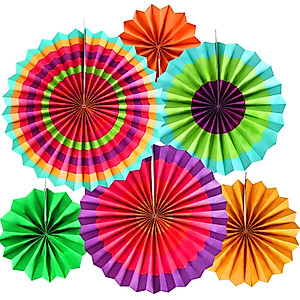 12PCS Hanging Paper Fans Party Decorations Fiesta Party Supplies, Photo Props for Cinco De Mayo Carnival Mexican Taco Tuesday Vibrant Colorful Kids Party Birthday Baby Shower, Multi-Color