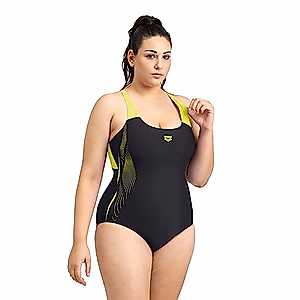 Arena Performance Women's Graphic Swim Pro Back Plus Size One Piece Swimsuit Chlorine Resistant MaxLife Bathing Suit, Black/Soft Green, 16W-18W