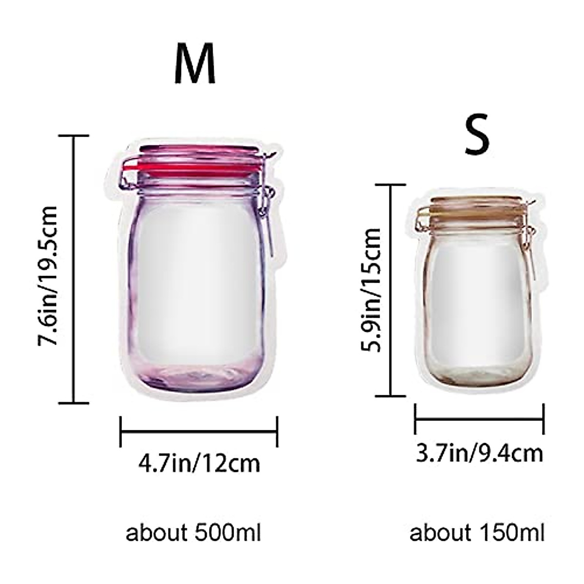 Enkrio 18 Pack Reusable Zip lock Snack Bags, Mason Jar Zipper Food Saver Snack Sandwich Ziplock Bags Leakproof Storage Bags for Travel Camping(3Small,4Medium,8Large,3Tall)