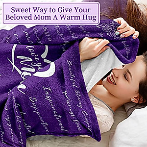 CHEERHOUR Mom Gifts from Daughter Son on Mothers Day - I Love You Mom Blanket 65x50 - Gifts for Mom Who Has Everything - Last Minute Mother Gifts Basket Ideas for Wife - Purple
