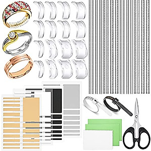 100 Pcs Ring Size Adjuster with Ring Size Measuring Tool for Loose Rings, Plug-in Invisible Ring Spiral Silicone Tightener EVA Foam Ring Size Adjuster Set with Polishing Cloth Fit Any Rings Sizes.