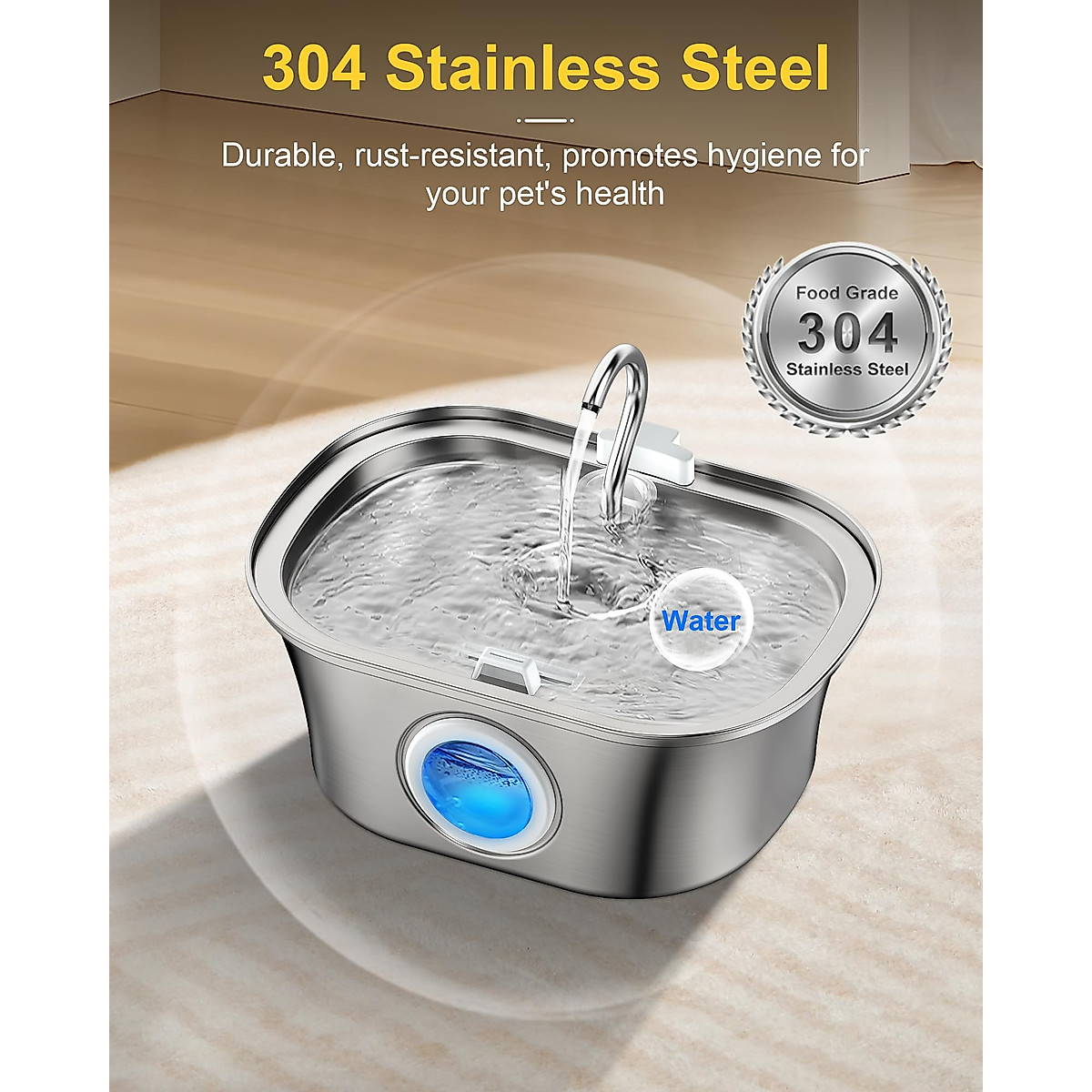 Stainless Steel Cat Water Fountain, 108oz/3.2L Automatic Pet Fountain Dog Water Dispenser & Pet Water Bowl Cat Drinking Water Fountain with Ultra-Quiet Pump for Cat Feeding & Watering Supplies