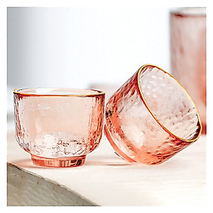 WYBW Japanese Sake Set Plum Wine Glass Fruit Jug Creative Amber Hammered Glass Jug Phnom Penh Glass Whiskey Cup Birthday Gift Party Decoration/Gilded 1Pot 2Cups