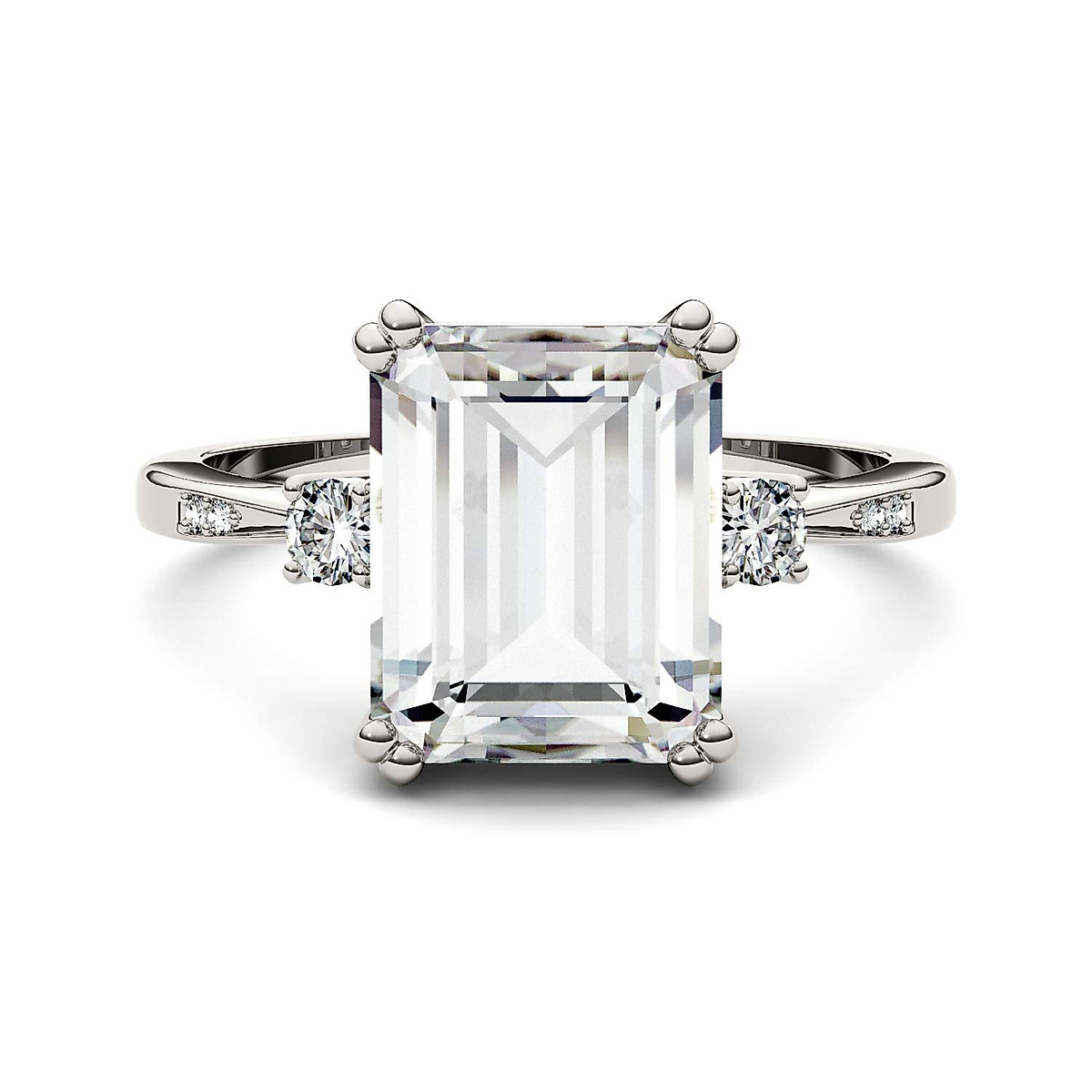 14K White Gold Moissanite by Charles & Colvard 10x8mm Emerald Fashion Ring-size 6 3.69cttw DEW