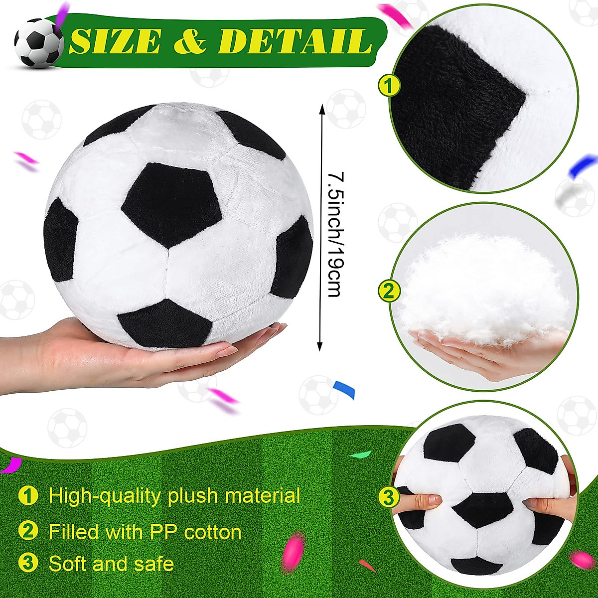 Chalyna 2 Pieces Plush Soccer Balls Soccer Ball Stuffed Pillow Black and White Soft Throw Pillows for Girls and Boys Soccer Ball Themed Room Decor Sport Themed Party Decoration, 7.5 Inch