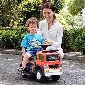 TOBBI 6 Volt Rechargeable Battery Powered Ride On Electric Fire Truck Vehicle with Working Lights and Siren for Ages 3 Years & Up