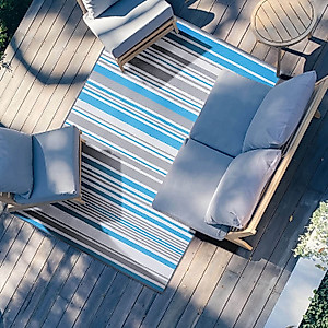 Outdoor Patio Rug Waterproof Camping - Outdoor Area Rugs Carpet Waterproof, Outdoor Plastic Straw Rug for Patios Clearance, Outdoor Rugs for Camping, Porch, Deck, Balcony, Backyard, Blue (4x6FT)