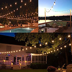 White Outdoor String Lights LED Newpow 100ft with 52 Bright Plastic Bulbs, Dimmable Shatterproof Waterproof 1W 60LM 2200K Warm Glow for Indoor Outdoor Decor and Lighting