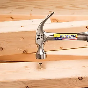 ESTWING Hammer - 16 oz Curved Claw with Smooth Face & Shock Reduction Grip - E3-16C,Silver