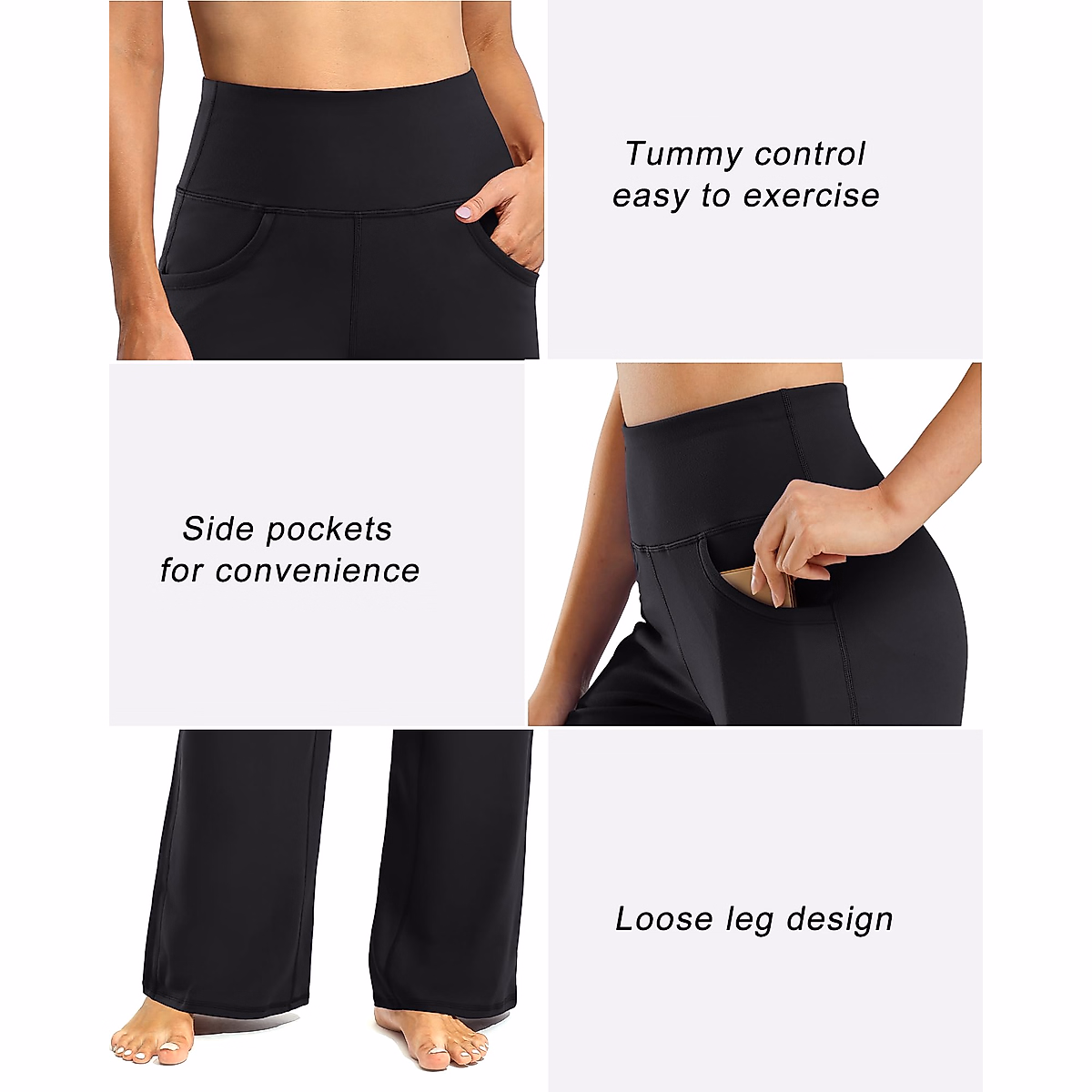 Promover Wide Leg Pants Woman Yoga Pants with Pockets Loose Stretch Casual Lounge Sweatpants Women Fashion Clothing(Black,L,30")