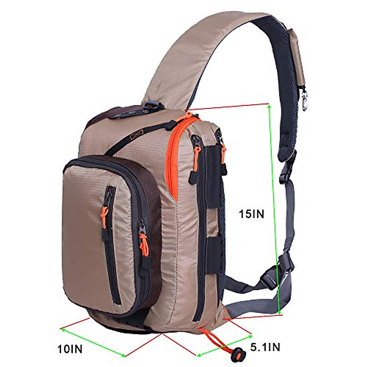 Kylebooker Fly Fishing Sling Packs Fishing Tackle Storage Shoulder Bag (Khaki)