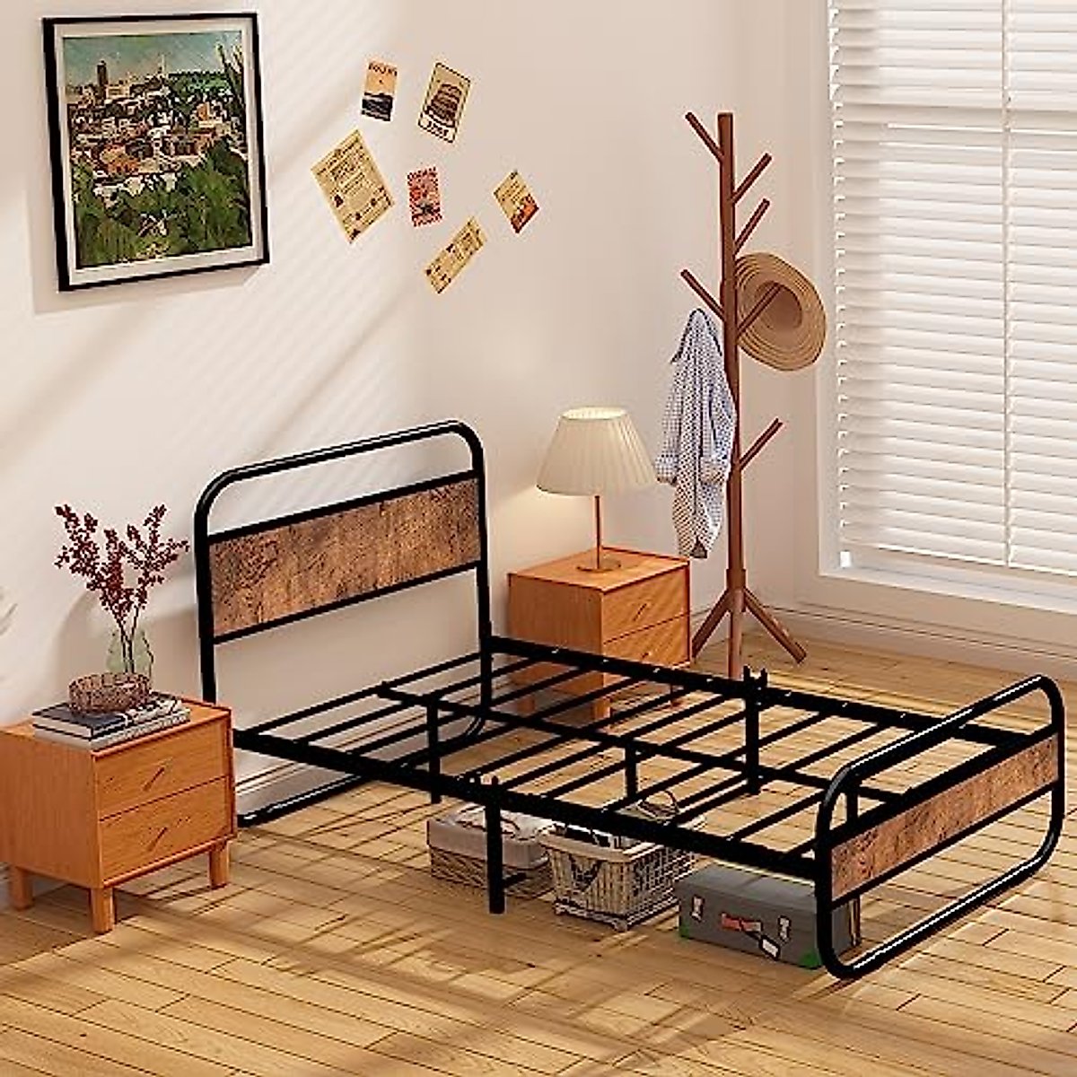 Vecilla Twin XL Bed Frame with Wood Headboard and Footboard, 12 inch Heavy Duty Platform Bed Frame No Box Spring Needed, Non Slip Mattress Foundation, Easy Assembly, Noise-Free, Rustic Brown
