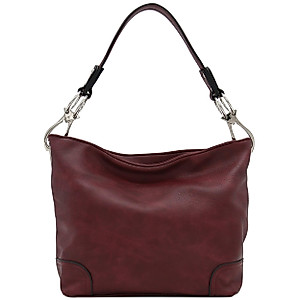 Hobo Shoulder Bag with Big Snap Hook Hardware (Burgundy)