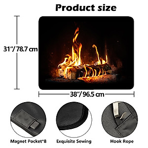 Magnetic Fireplace Cover for Inside Fireplace Stops Heat Loss, Fireplace Blanket Draft Stopper for Winter & Summer, Hot & Cold Air Blocker, Flame, 38”W X 31”H Insulated Fireplace Draft Cover