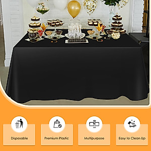 Black Disposable Plastic Table Cloth Roll 54" X 100', Plastic Table Cover with Cutter Box, Cut to Size Disposable Tablecloth for Parties