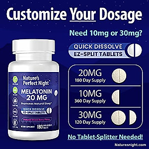 Nature's Perfect Night | Melatonin 20mg | 180 Quick Dissolve Tablets | Natural Mixed Berry Flavor |High Potency | Sugar Free | Vegan | Gluten Free | Value Size