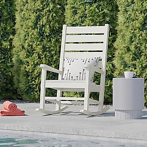 Flash Furniture Manchester Commercial Grade Outdoor Rocking Chair, All-Weather HDPE Indoor/Outdoor Rocker, White