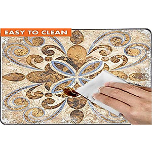 Jesmacti Kitchen Rugs and Mats Rug for Kitchen Sink Area Vintage Italian Tile Pattern Brown Kitchen Rug (17X48+17X24 Inches) Boho Kitchen Rug