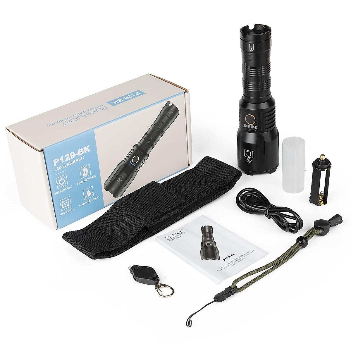 SKNSL Flashlights High Lumens Rechargeable - 900,000 Lumen High Power Flashlight, 5 Modes with Long Runtime, IPX6 Waterproof, High Powered Flash Light for Camping, Outdoors