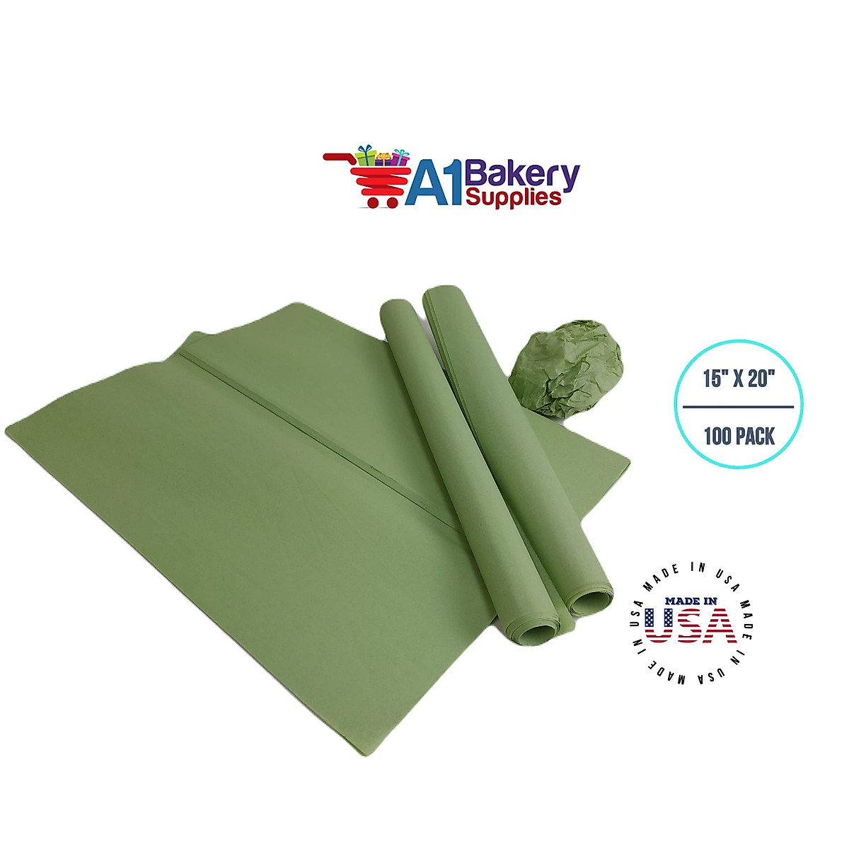 Sage Green Light Olive Bulk Tissue Paper 15 Inch x 20 Inch - 100 Sheets Premium Quality Gift wrap Tissue Paper Made in USA
