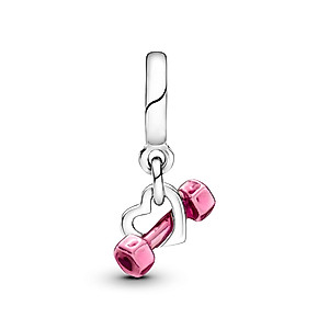 Pandora Dumbbell & Heart Dangle Charm - Compatible Moments Bracelets - Jewelry for Women - Gift for Women - Made with Sterling Silver & Enamel