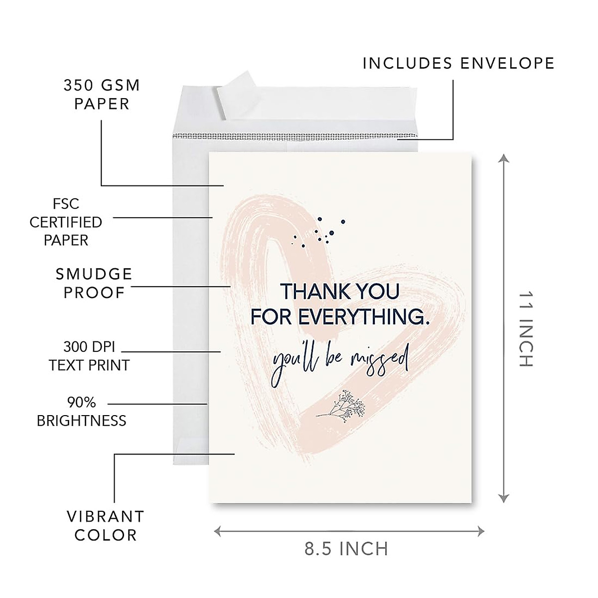 Andaz Press Funny Farewell Jumbo Card Thank You For Everything 8.5 x 11 inch Blank Goodbye Greeting Card with Envelope Big You'll Be Missed Card for Coworker From All Of Us 1-Pack
