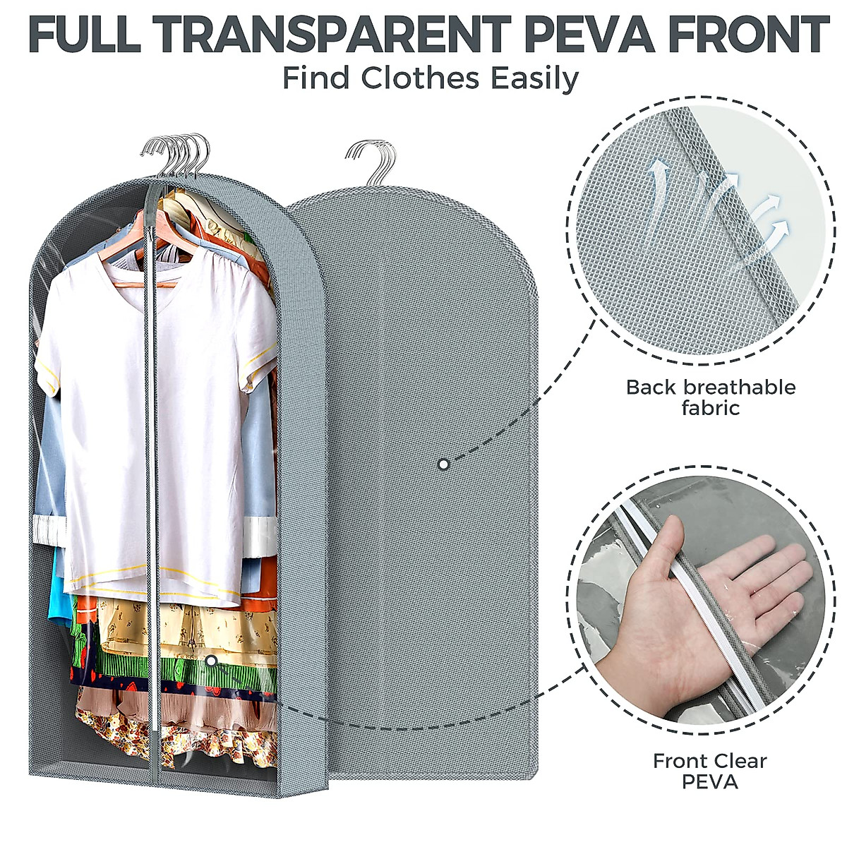 2 pack 40" Clear Garment Bags for Hanging Clothes, Suit Bags for Closet Storage, Clothing Storage, Garment Bags for Travel Covers with 4" Gussets for Coats, Jackets, Shirts, Dresses & Sweater