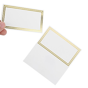 MECCANIXITY 20pcs Place Cards, Line Border Printable Place Name Cards for Table Setting Wedding Dinner Parties Events Reserved Seating, White Gold Double Line