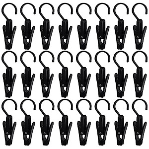 HARSKIYER 24 PCS Black Laundry Hooks Clip, 4.3’’ Super Strong Plastic Swivel Hanging Hooks Hat Clip Curtain Clips Clothes Pins Beach Towel Clips