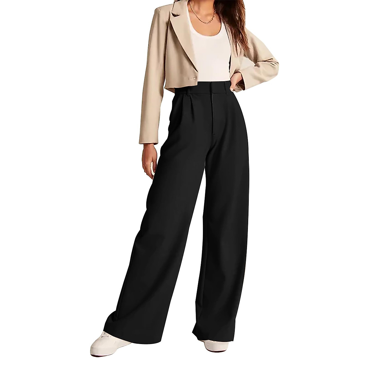 KUNMI Women's Wide Leg Pants Work Business Casual High Waisted Loose Dress Palazzo Flowy Trousers Black