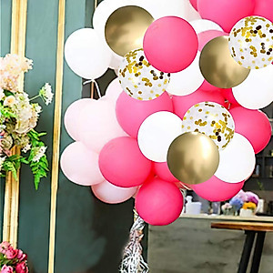 Pink Gold White Latex Balloons, 60Pcs Pink and Gold Confetti Party Balloons For Birthday Engagement Wedding Anniversary Party Decorations
