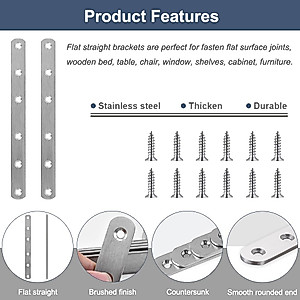 YEWLACA 8 Pack Flat Straight Brace Brackets, 8 Inch Stainless Steel Mending Plates Repair Fixing Brackets Heavy Duty Straight Repair Joining Plates for Wood with Screws